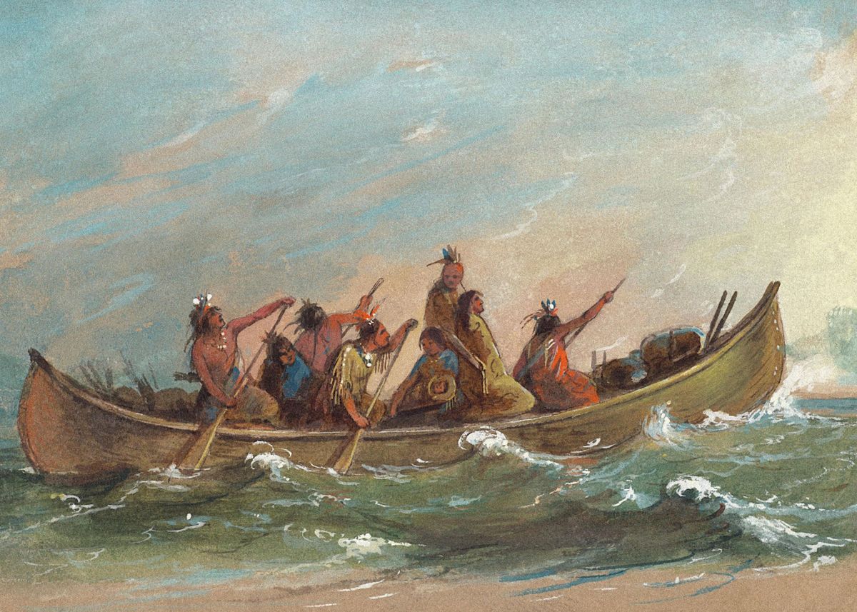 'Indians In A Canoe' Poster, picture, metal print, paint by Makanaki ...