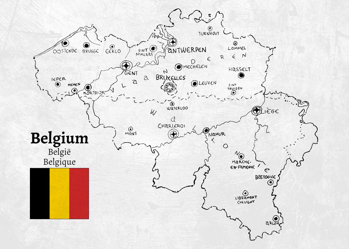 'Handdrawn Belgium Map' Poster, picture, metal print, paint by Angelos ...