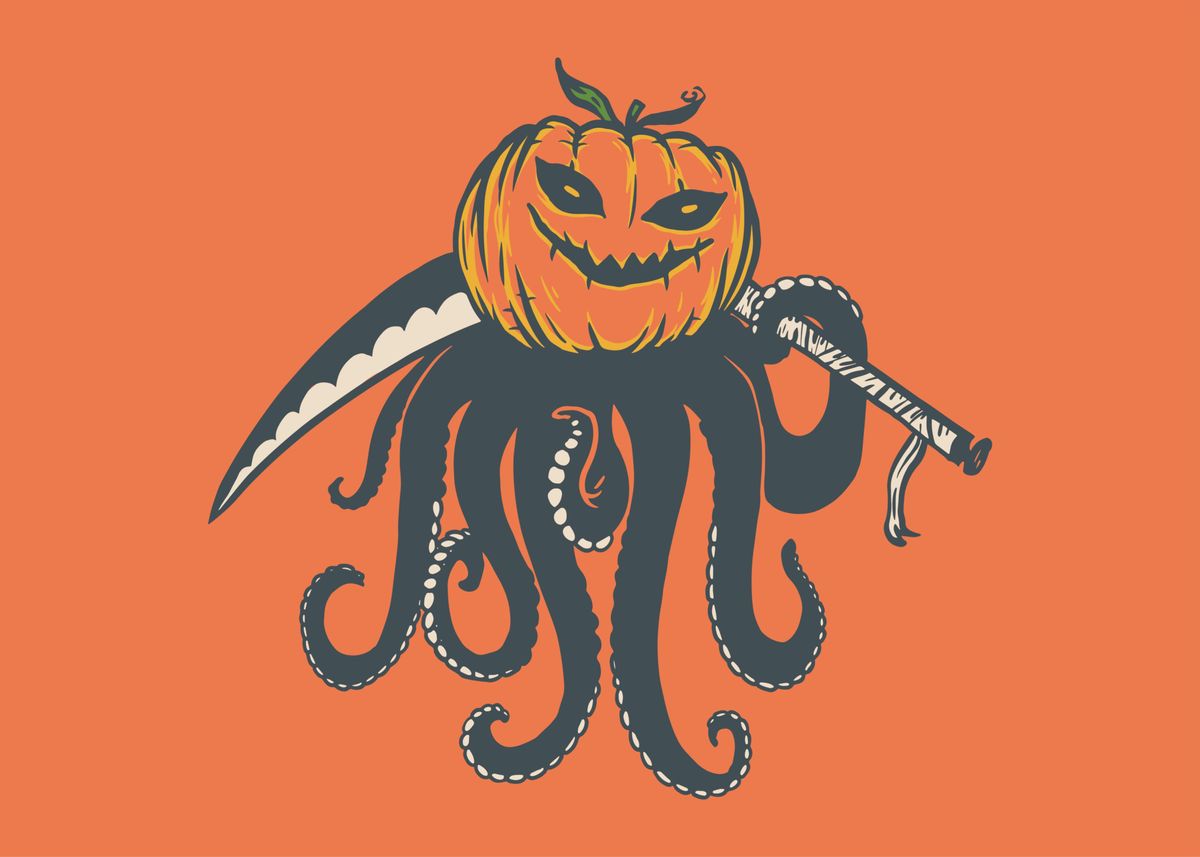 'Octopus Pumpkin Halloween' Poster, picture, metal print, paint by ...