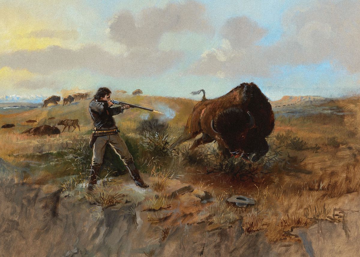'Cowboys Hunting Bison' Poster, picture, metal print, paint by Makanaki ...