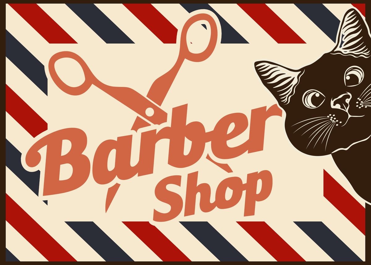 'Cat barber Shop' Poster, picture, metal print, paint by XandYart ...