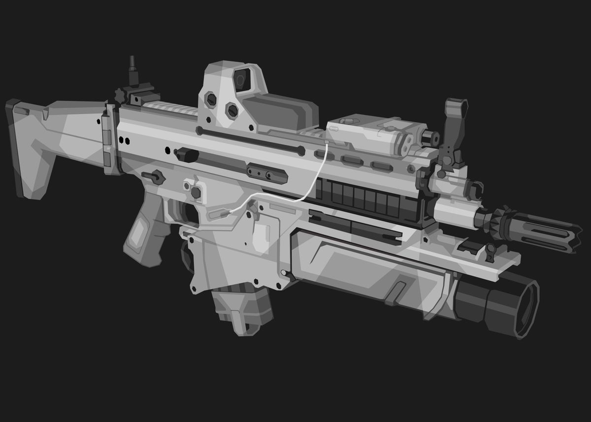 'Dark Grayscale FN SCAR' Poster, picture, metal print, paint by ...