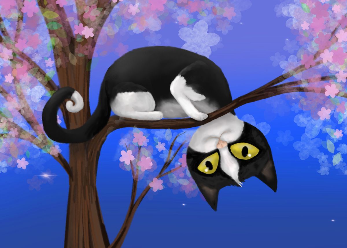' A cat in a tree' Poster, picture, metal print, paint by Bianca ...