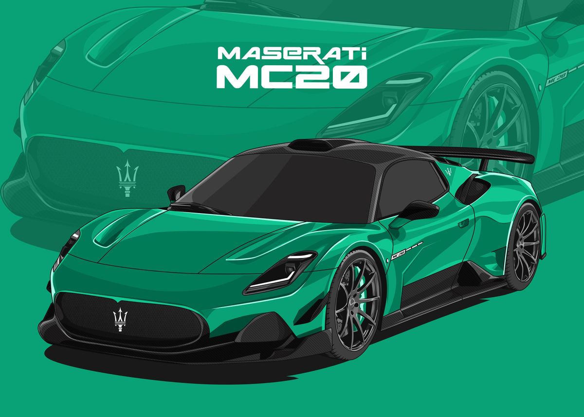 'maserati mc20 green' Poster, picture, metal print, paint by capture ...