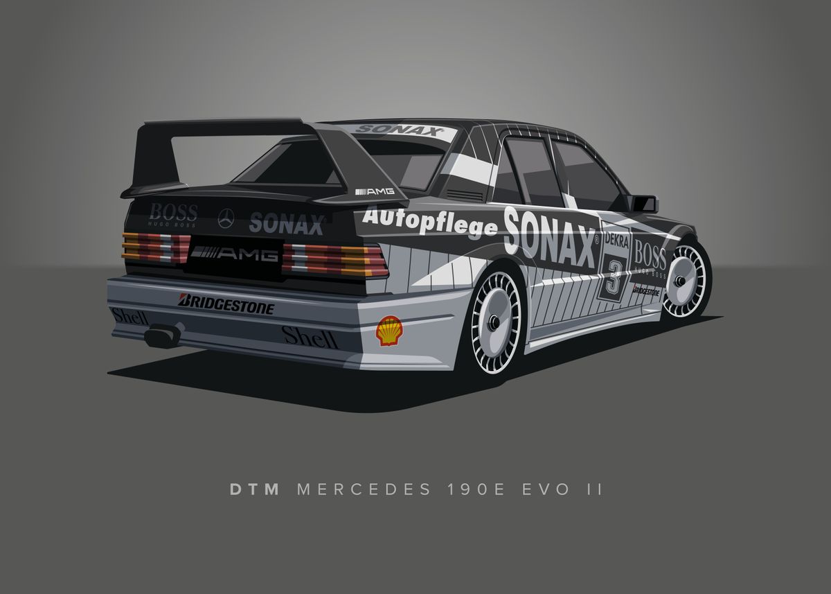 'DTM Mercedes 190E Evo II' Poster, picture, metal print, paint by Jakub Fochtman | Displate