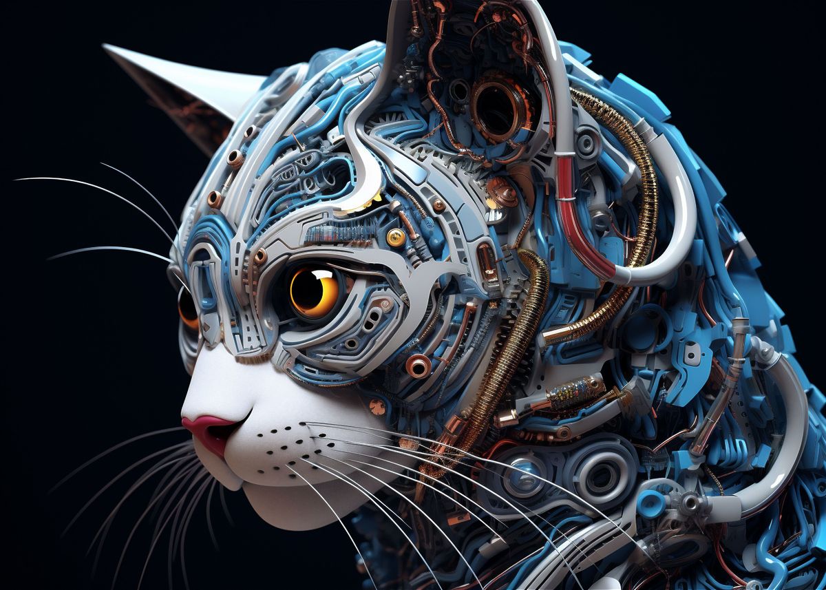 'Robot Cat' Poster, picture, metal print, paint by Maksym Diachenko ...