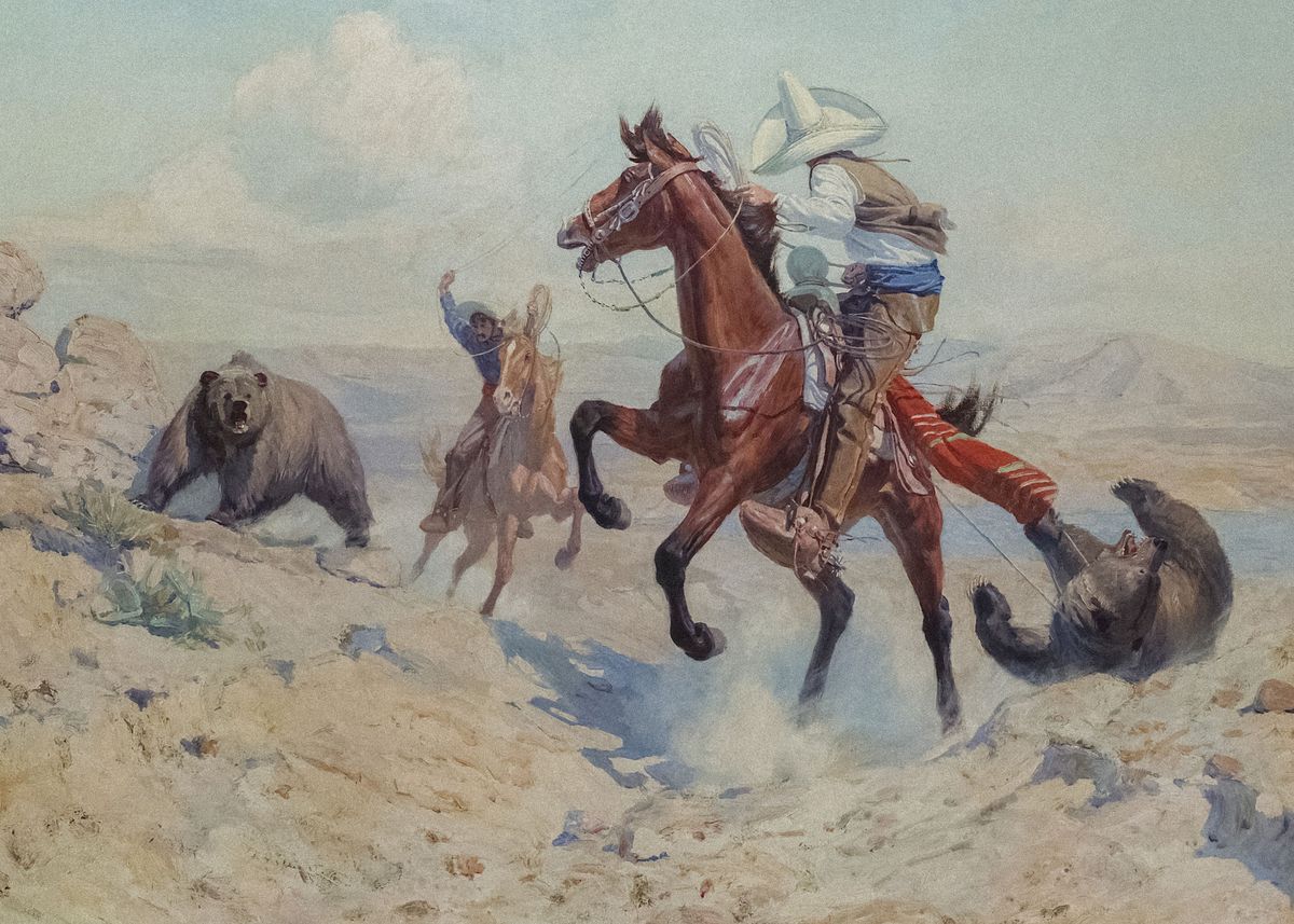 'Cowboys Lassoing Bears' Poster, picture, metal print, paint by ...