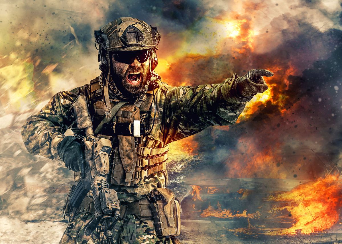 'Battlefield action' Poster, picture, metal print, paint by ...