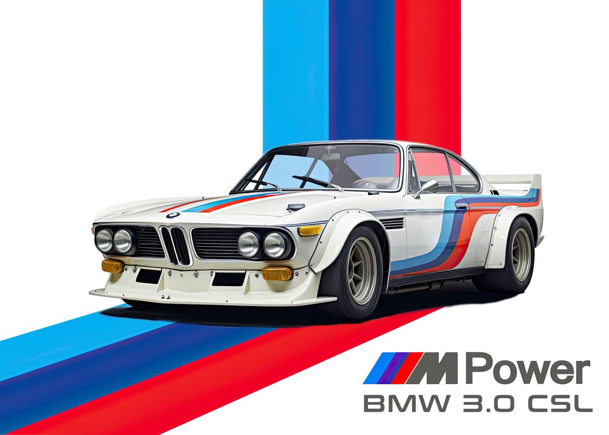'BMW CSL ' Poster, picture, metal print, paint by MaluBobo | Displate