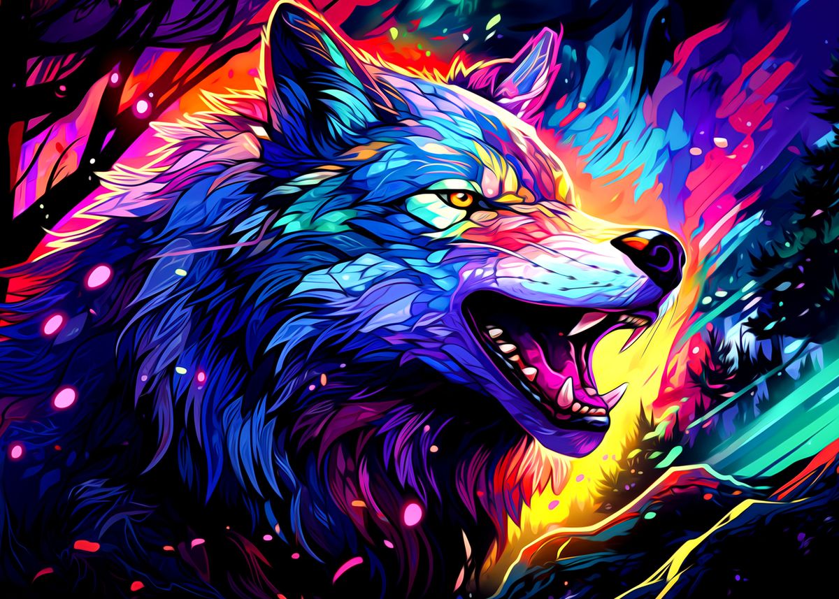 'Colorful Wolf' Poster, picture, metal print, paint by Dao Dung | Displate