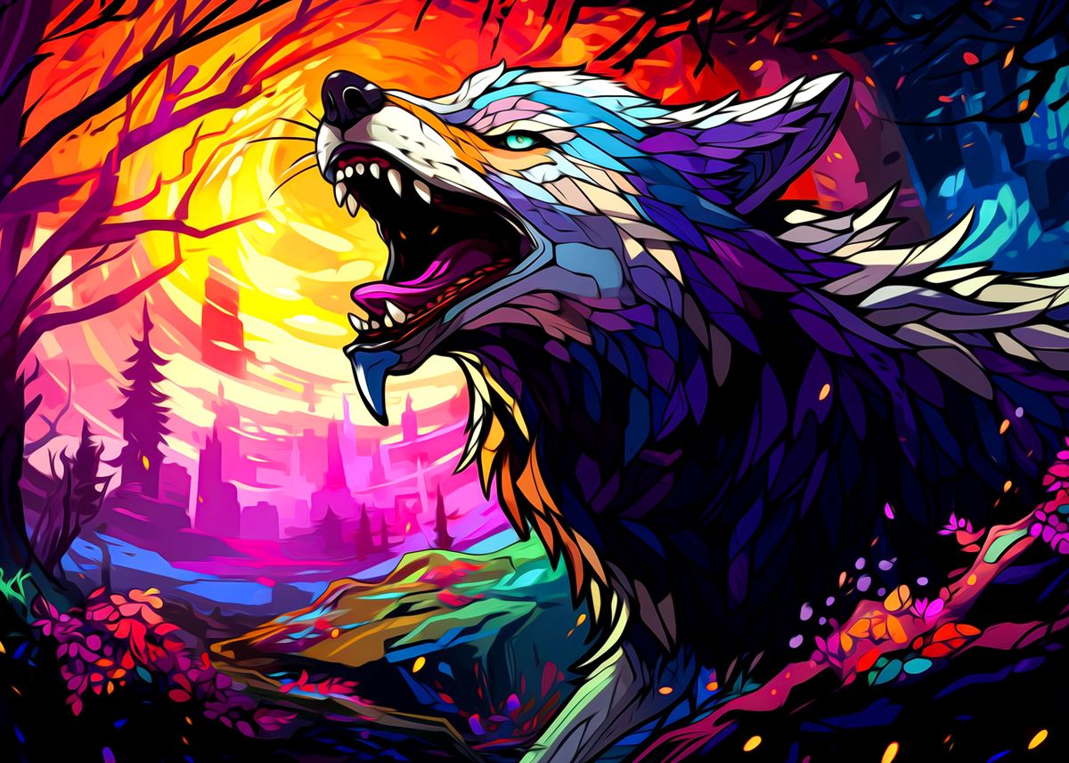 'Colorful Wolf' Poster, picture, metal print, paint by Dao Dung | Displate