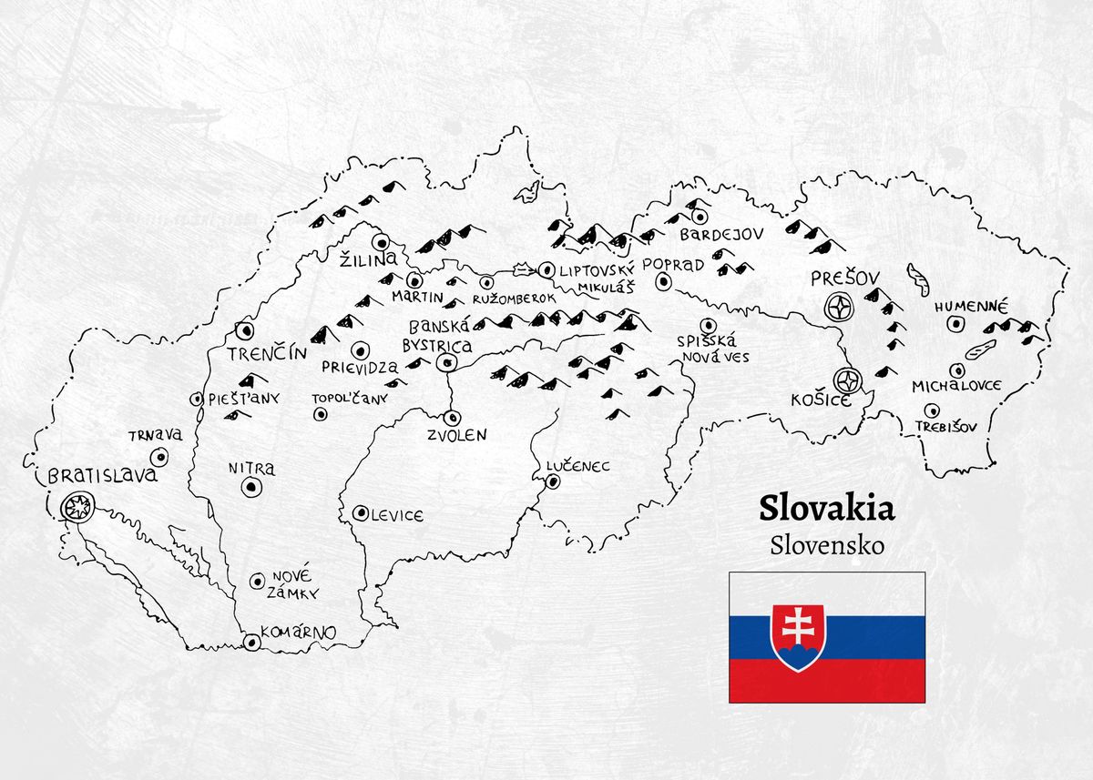'Handdrawn Slovakia Map' Poster, picture, metal print, paint by Angelos ...
