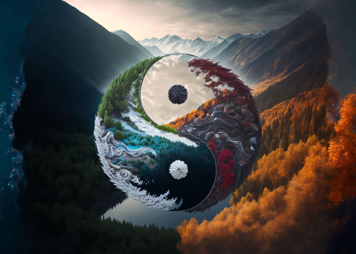 'Yin and Yang Landscape' Poster, picture, metal print, paint by Yusef ...