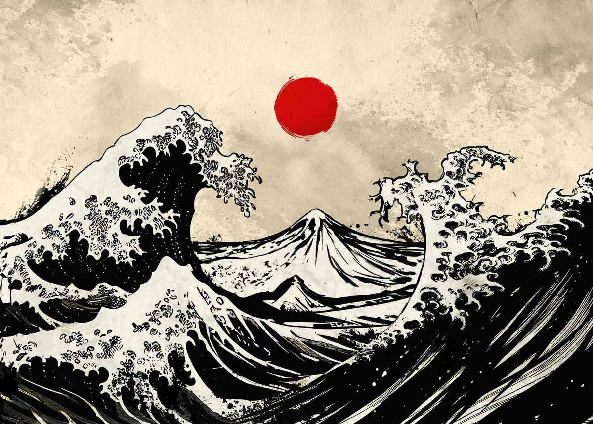 'Sumi e Hokusai art wave' Poster, picture, metal print, paint by MCAshe ...