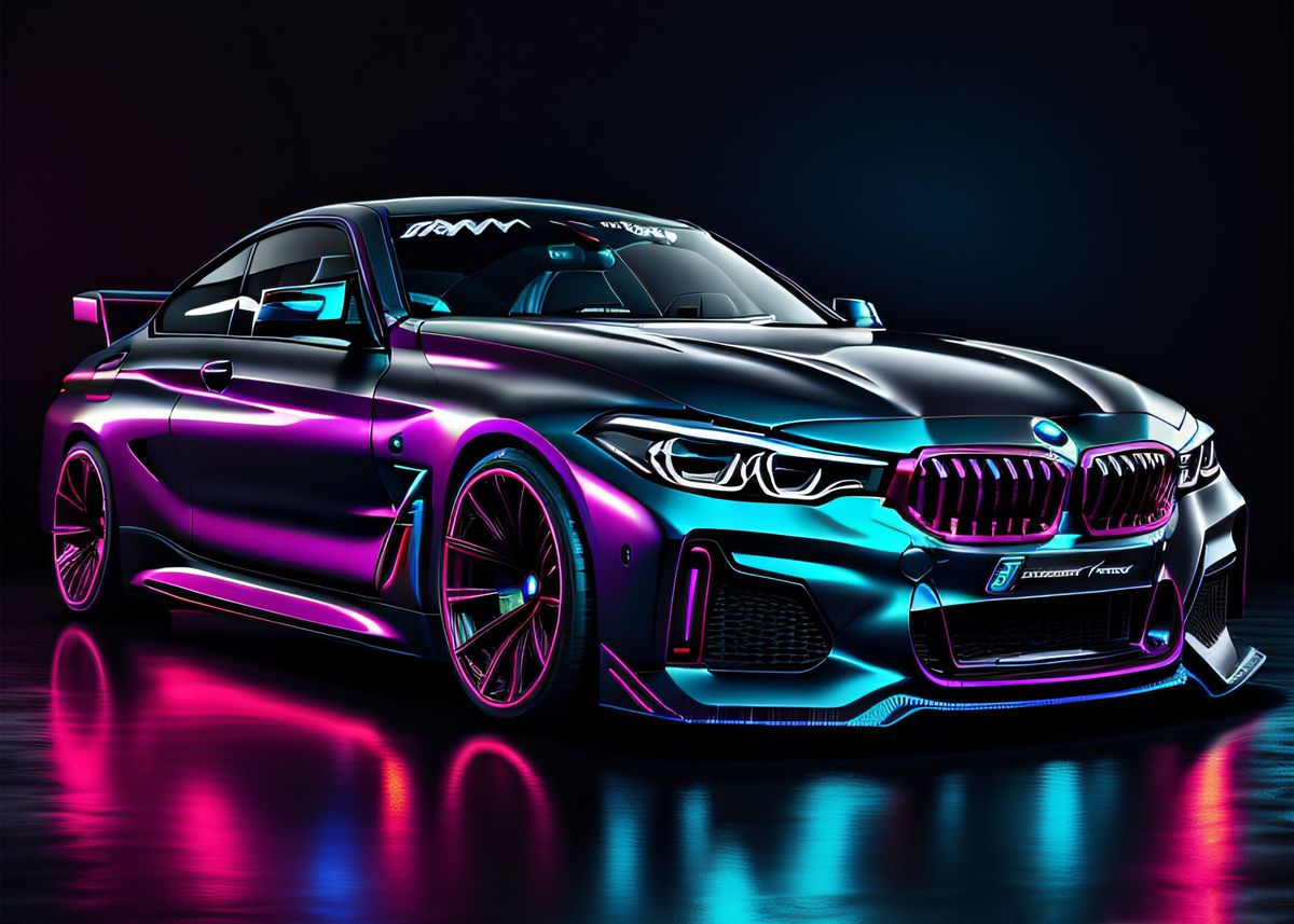 'Neon BMW GT4' Poster, picture, metal print, paint by JM Designs | Displate