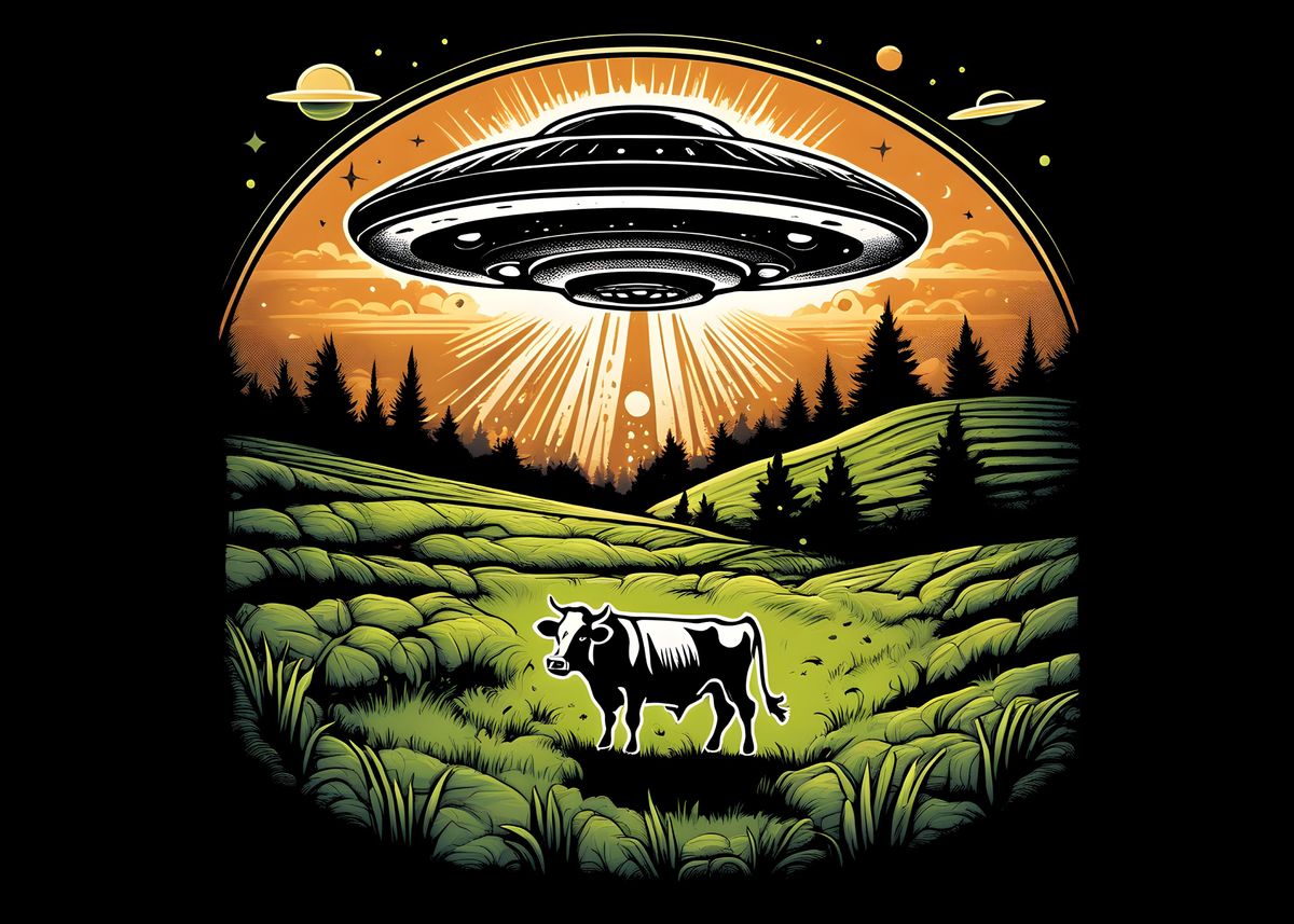 'UFO Cow Abduction' Poster by Dominustheus | Displate