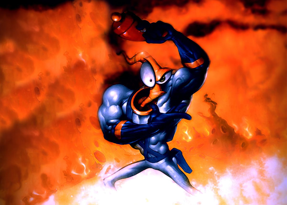 'Earthworm Jim' Poster, picture, metal print, paint by MJ Mahadva ...