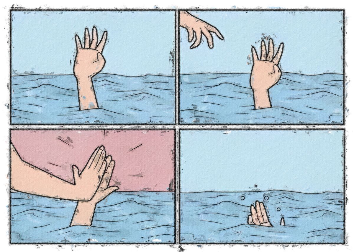 'Drowning High Five Meme' Poster, picture, metal print, paint by Meme ...