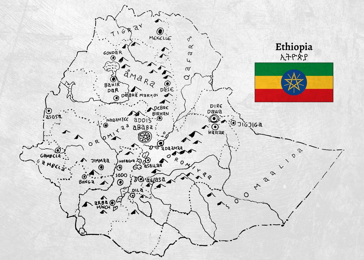 'Handdrawn Ethiopia Map' Poster, picture, metal print, paint by Angelos ...