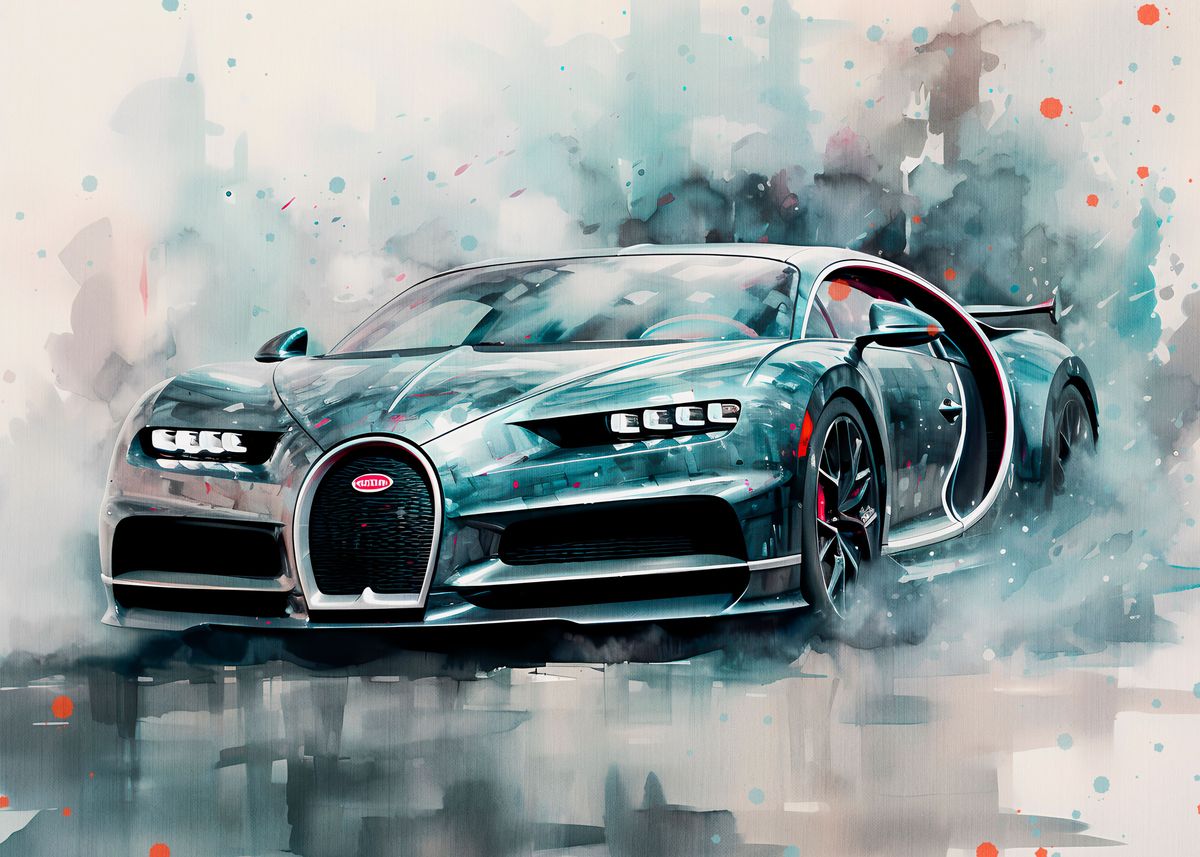 'Bugatti Chiron Watercolor' Poster, picture, metal print, paint by The ...