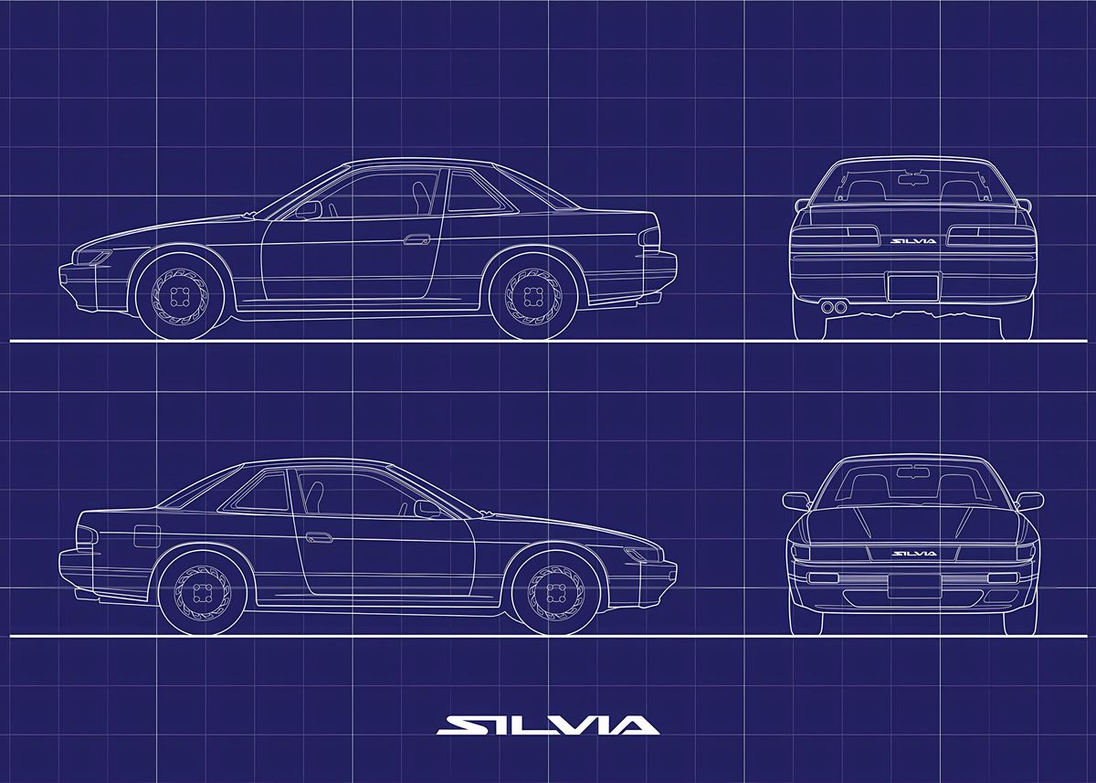 'Nissan Silvia Blueprint ' Poster, picture, metal print, paint by ALEX ...