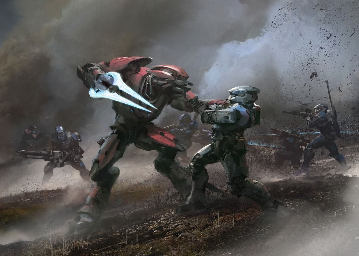 'Spartan vs Elite' Poster, picture, metal print, paint by Halo Game ...