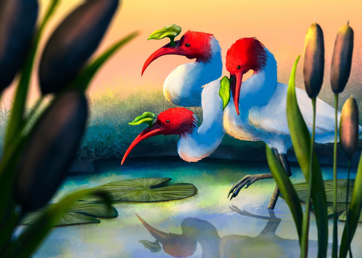 'Three Head Ibis' Poster, picture, metal print, paint by Denise Wolfram ...