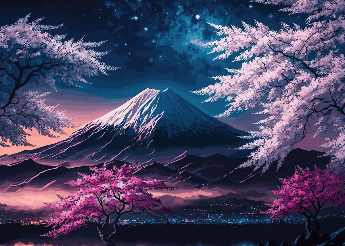 'Cherry Blossom Japanese' Poster, picture, metal print, paint by Ali Jane | Displate