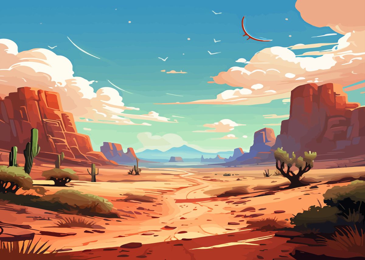 'Desert Landscape' Poster, picture, metal print, paint by Jihana Mariam ...