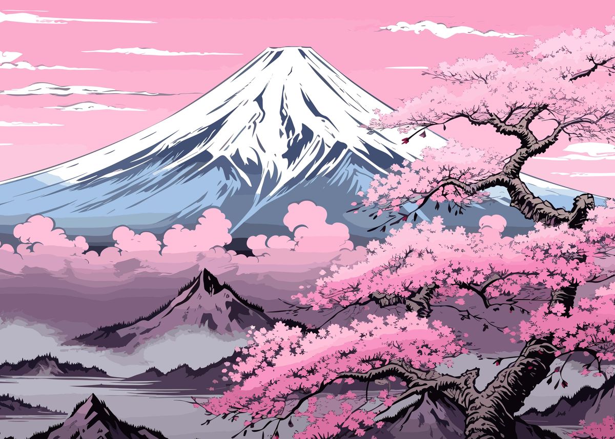 'Cherry Blossom Japanese' Poster, picture, metal print, paint by ...