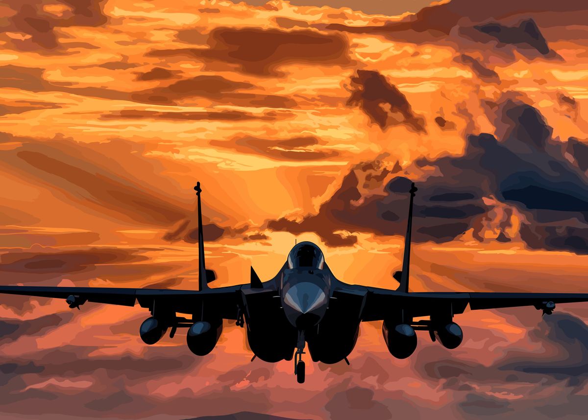 'Jet Fighter Sunset' Poster, picture, metal print, paint by Marina ...