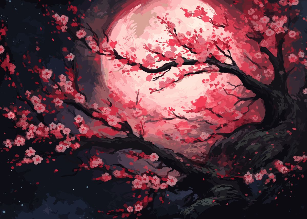 'Sakura Moon Tree' Poster, picture, metal print, paint by Richard ...