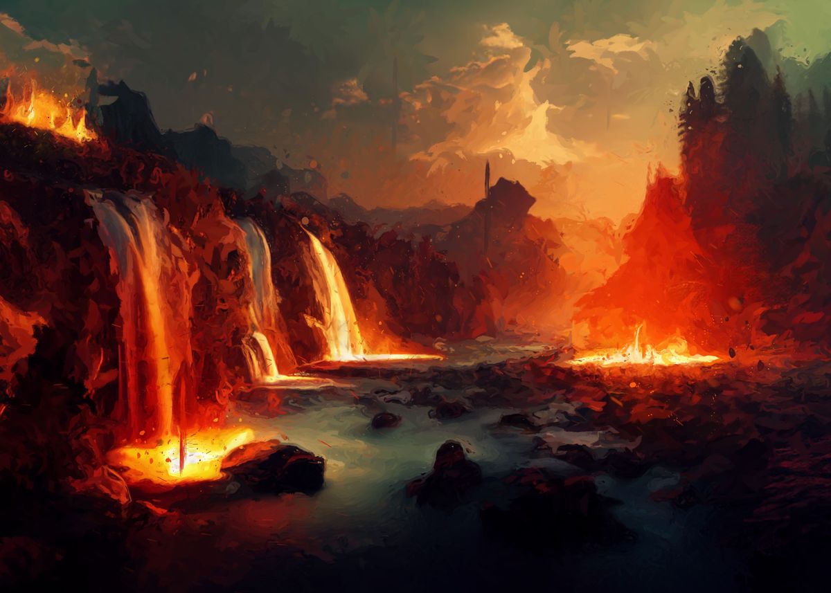 'burning waterfall' Poster, picture, metal print, paint by asri majid ...