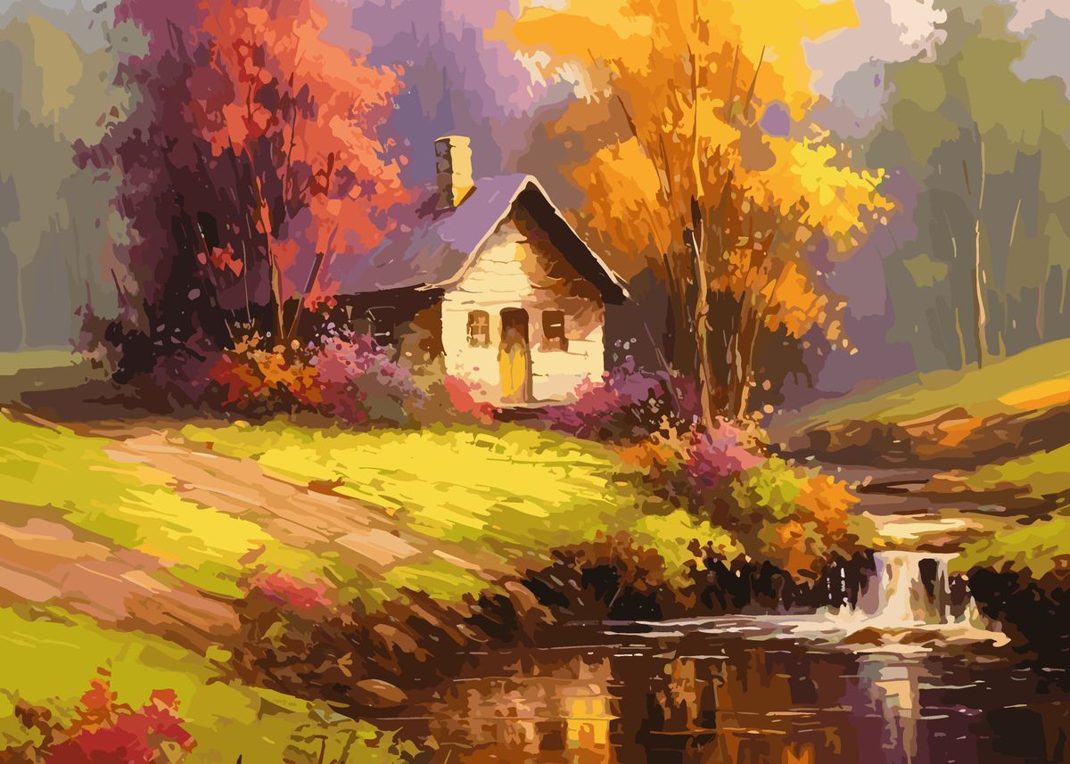 'Vintage Fall Landscape' Poster, picture, metal print, paint by Nobita ...