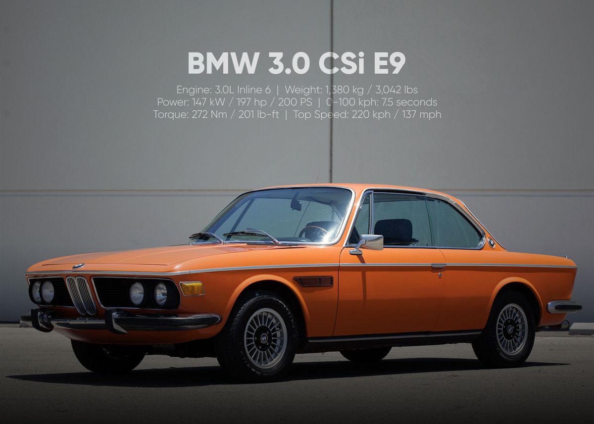 'BMW 30 CSi E9' Poster, picture, metal print, paint by uart space ...