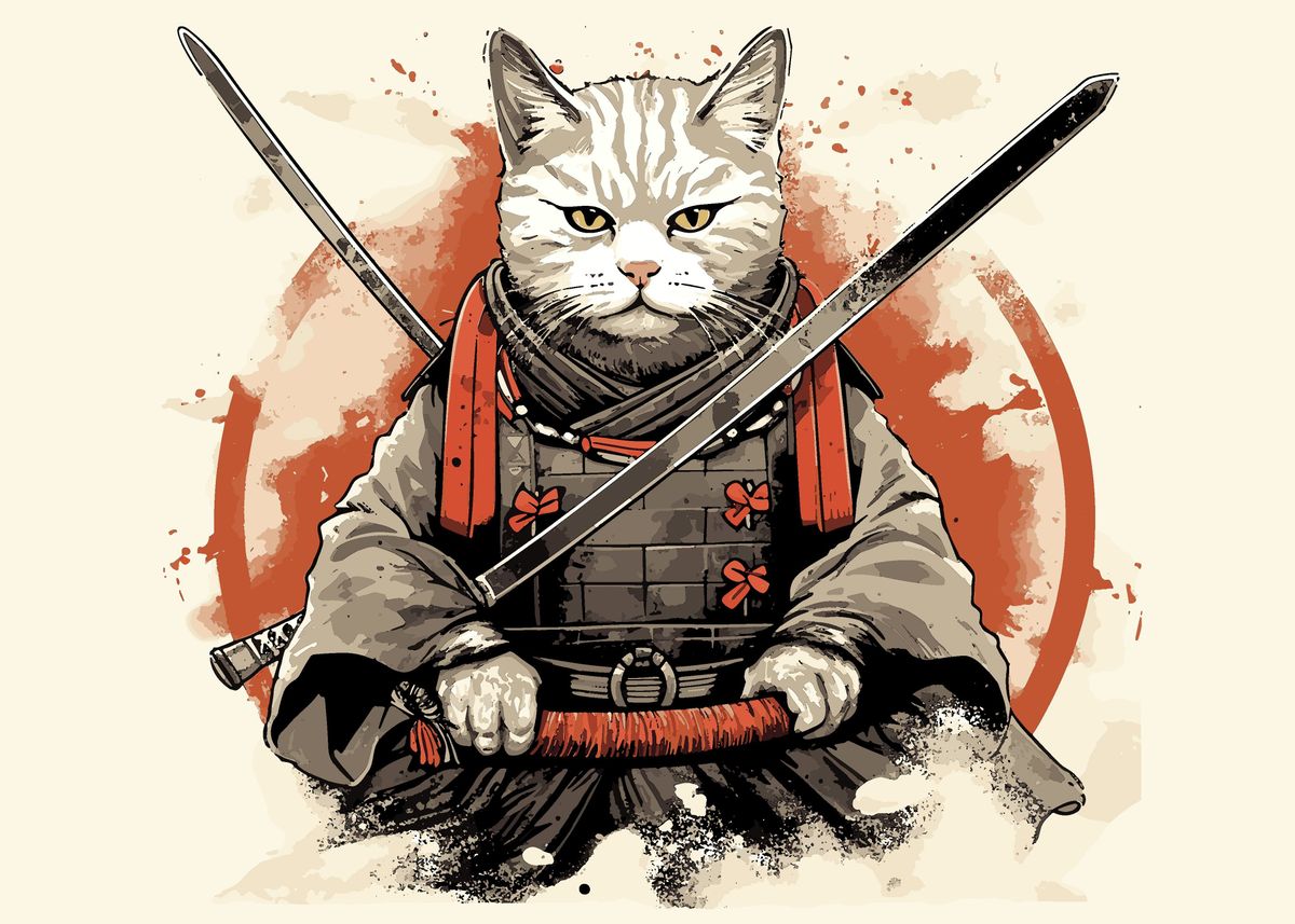 'samurai cat japan' Poster, picture, metal print, paint by Artmatrusa ...