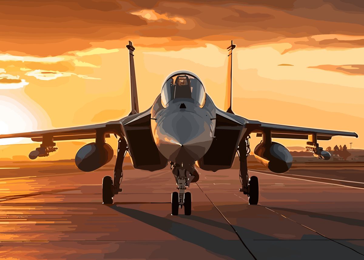 'Jet Fighter Sunset' Poster, picture, metal print, paint by Marina ...