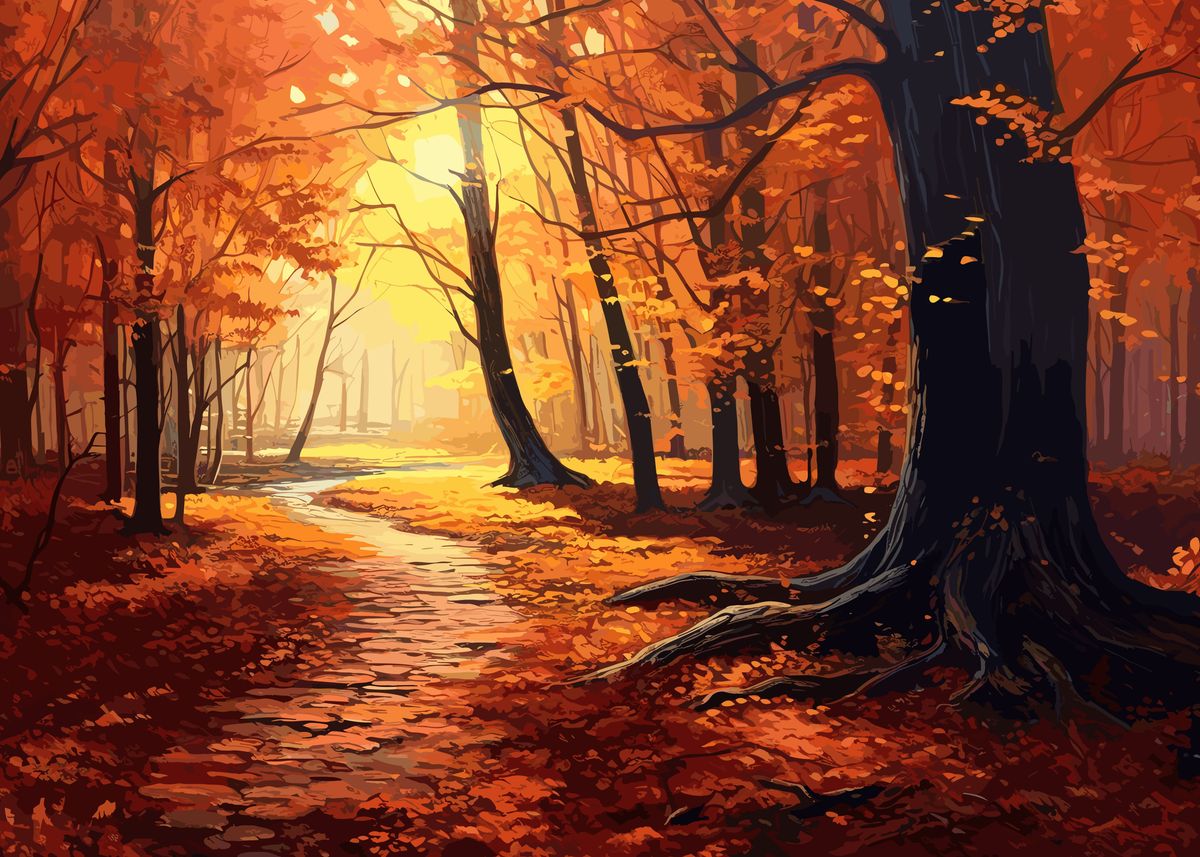 'Beautiful Autumn Forest' Poster, picture, metal print, paint by Violet ...