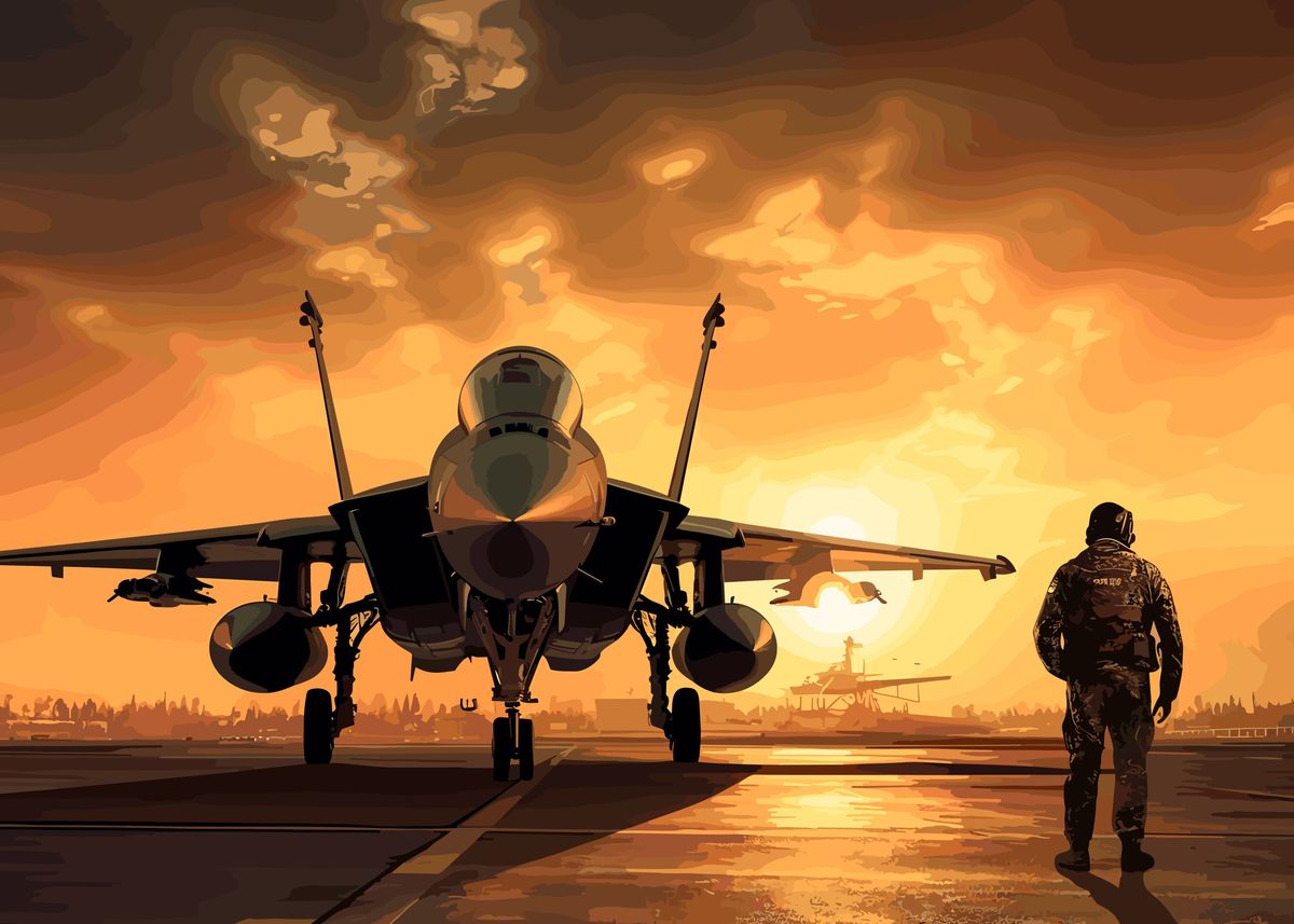 'Jet Fighter Sunset' Poster, picture, metal print, paint by Marina ...