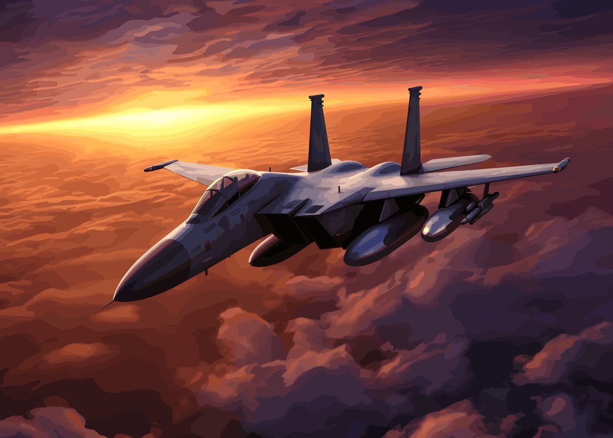 'Jet Fighter Sunset' Poster, picture, metal print, paint by Marina ...