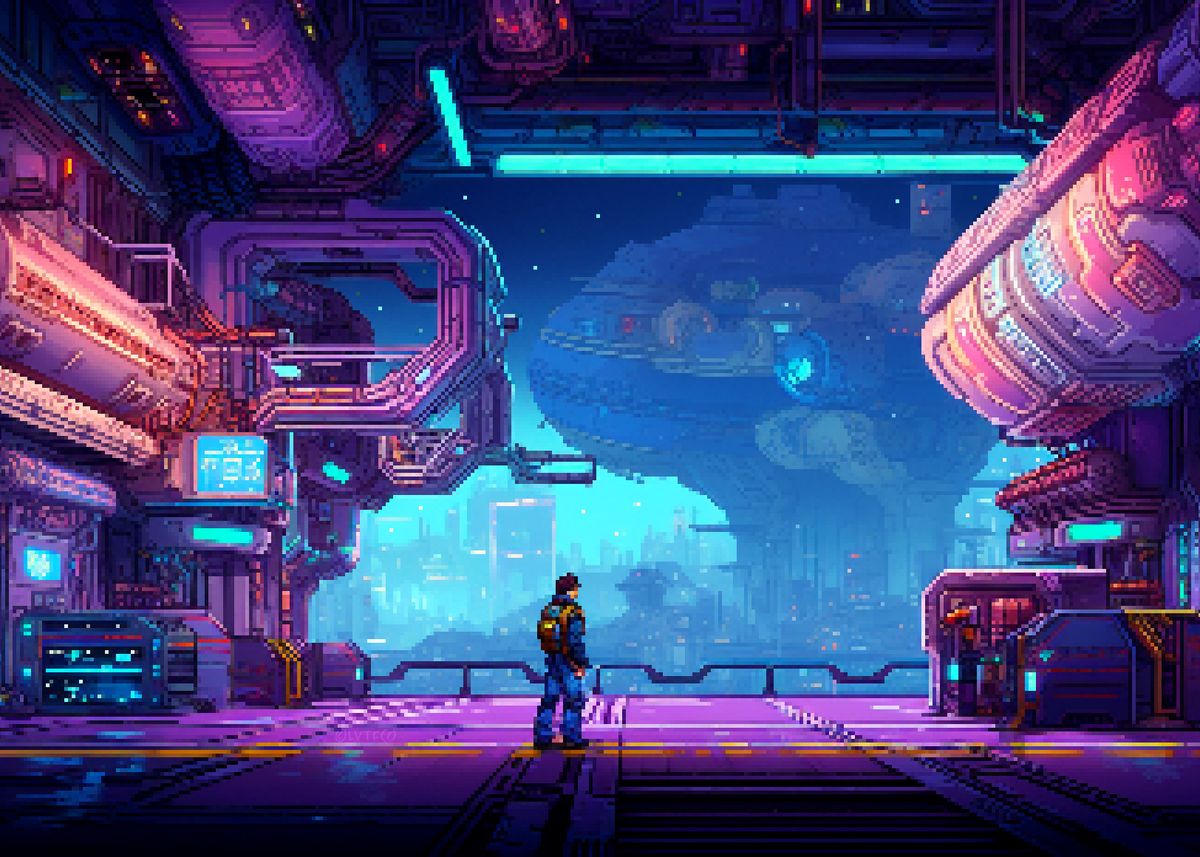 '80s Sci Fi Pixel Game Art' Poster, picture, metal print, paint by ...