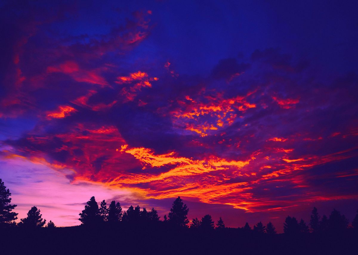 'Red Nightfall' Poster, picture, metal print, paint by Visions of Elvedon | Displate