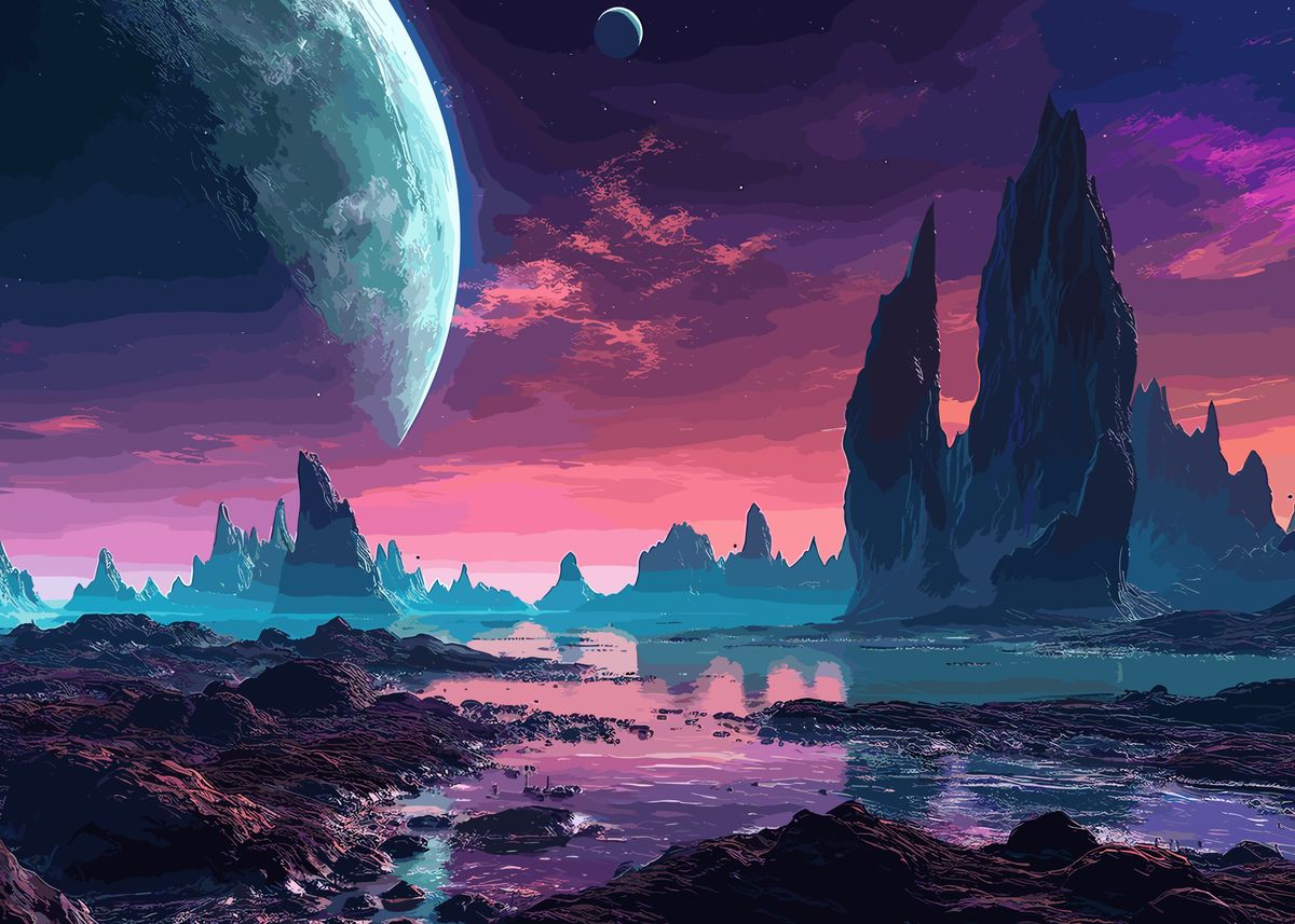 'Planet Paradise Landscape' Poster, picture, metal print, paint by Mai ...