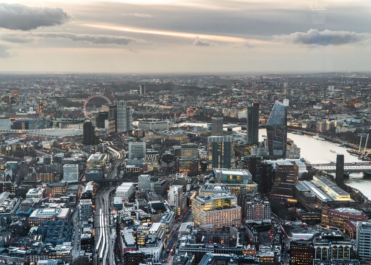 'London Cityscape Sunset' Poster, picture, metal print, paint by Matt ...