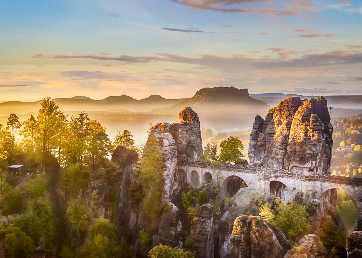 'Bastei Bridge Sunrise' Poster, picture, metal print, paint by Melanie ...