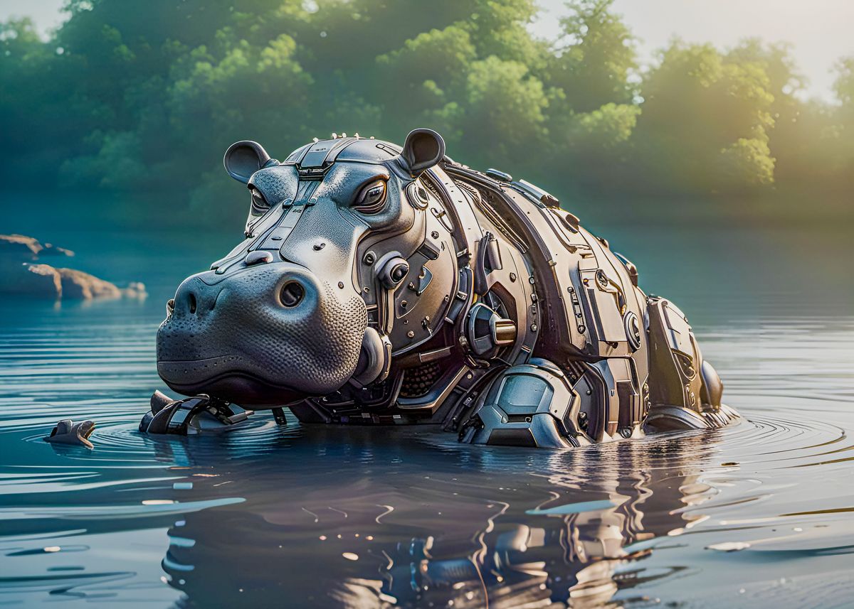 'Mechanical hippopotamus' Poster, picture, metal print, paint by ...