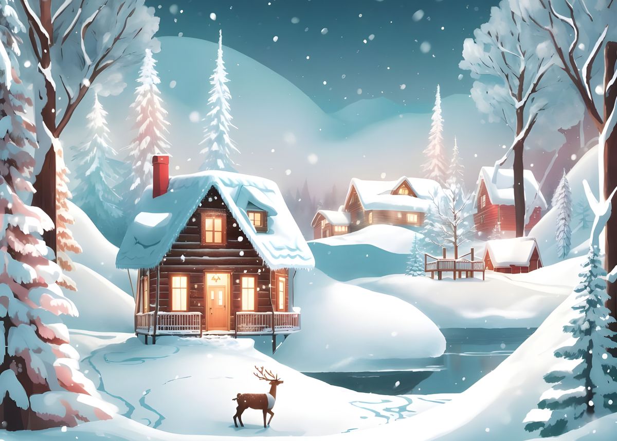 'Snowy Christmas scene' Poster, picture, metal print, paint by LUNOME ...