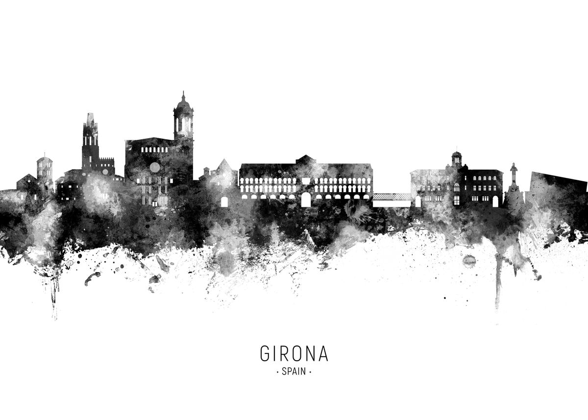 'Girona Skyline Spain' Poster, picture, metal print, paint by Michael ...