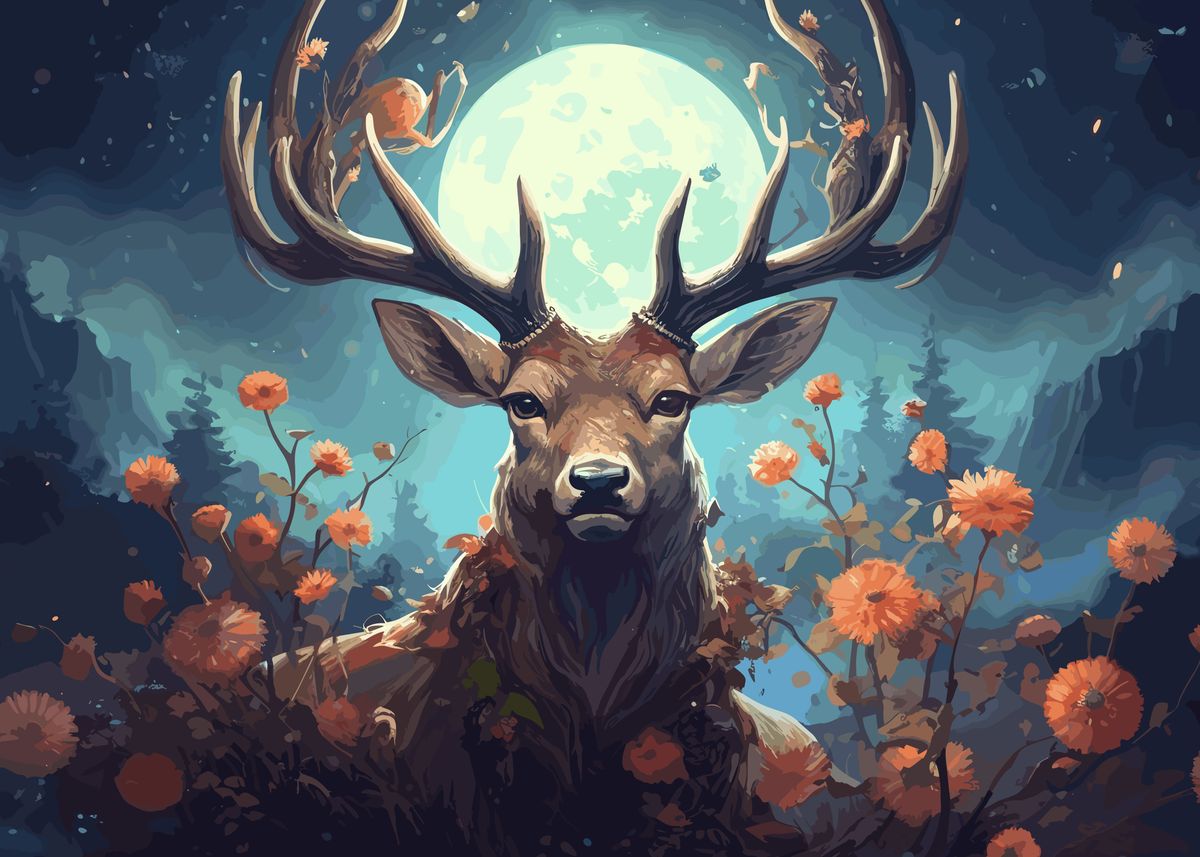 'Beautiful Trippy Deer' Poster, picture, metal print, paint by Violet ...