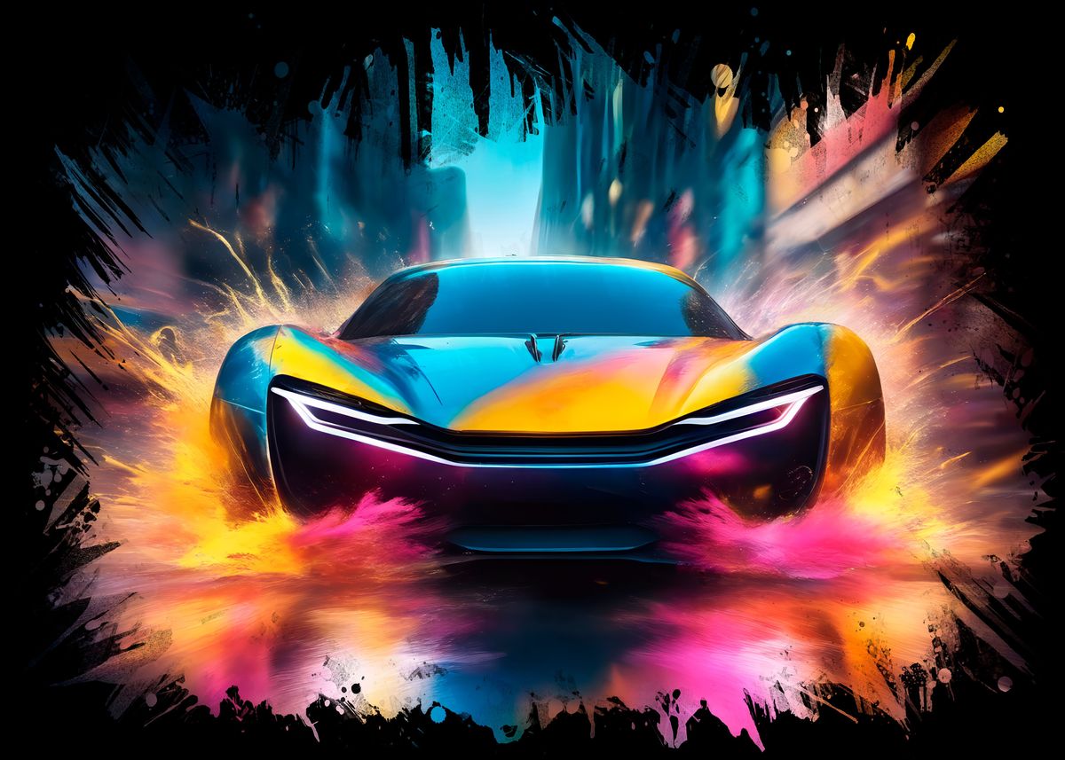 'AQUAPLANING Cool car ' Poster, picture, metal print, paint by Melanie ...